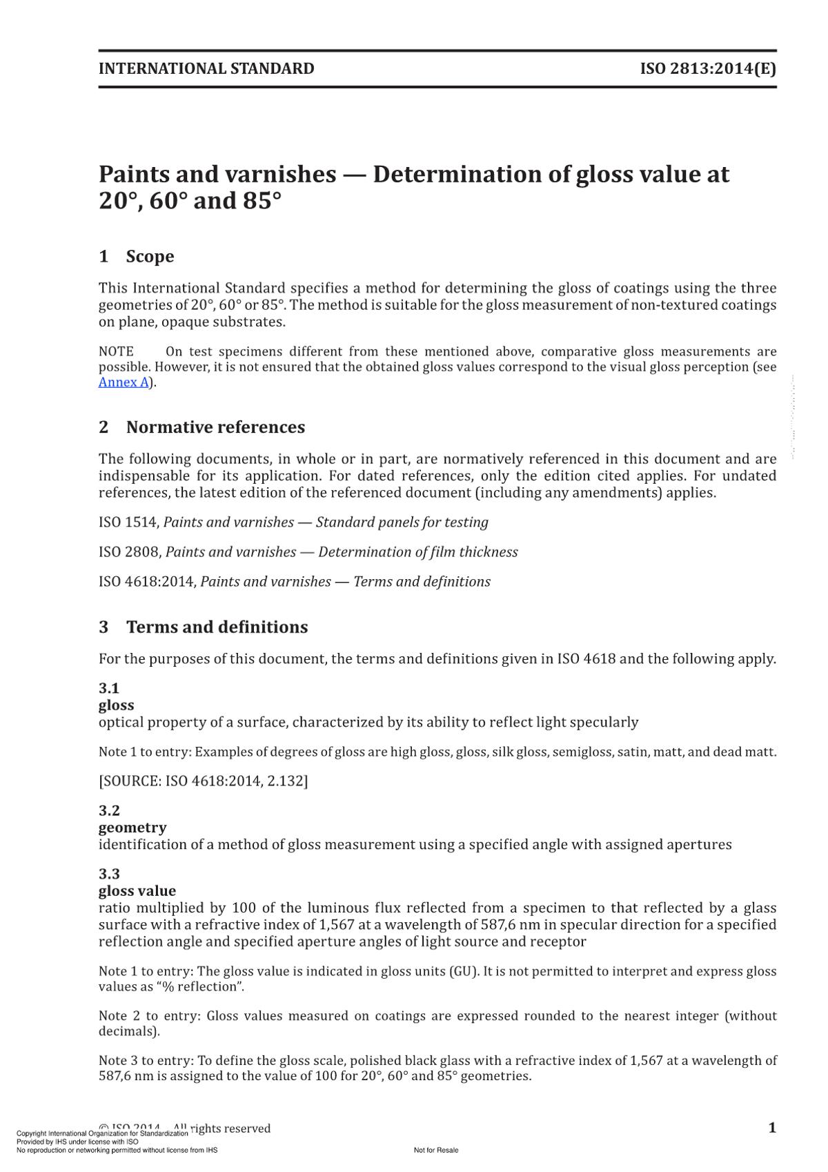ISO 2813-2014 《色漆和清漆.非金属漆膜镜面在20°,60°和85°时光泽的测定》 - 检测标准【南北潮商城】