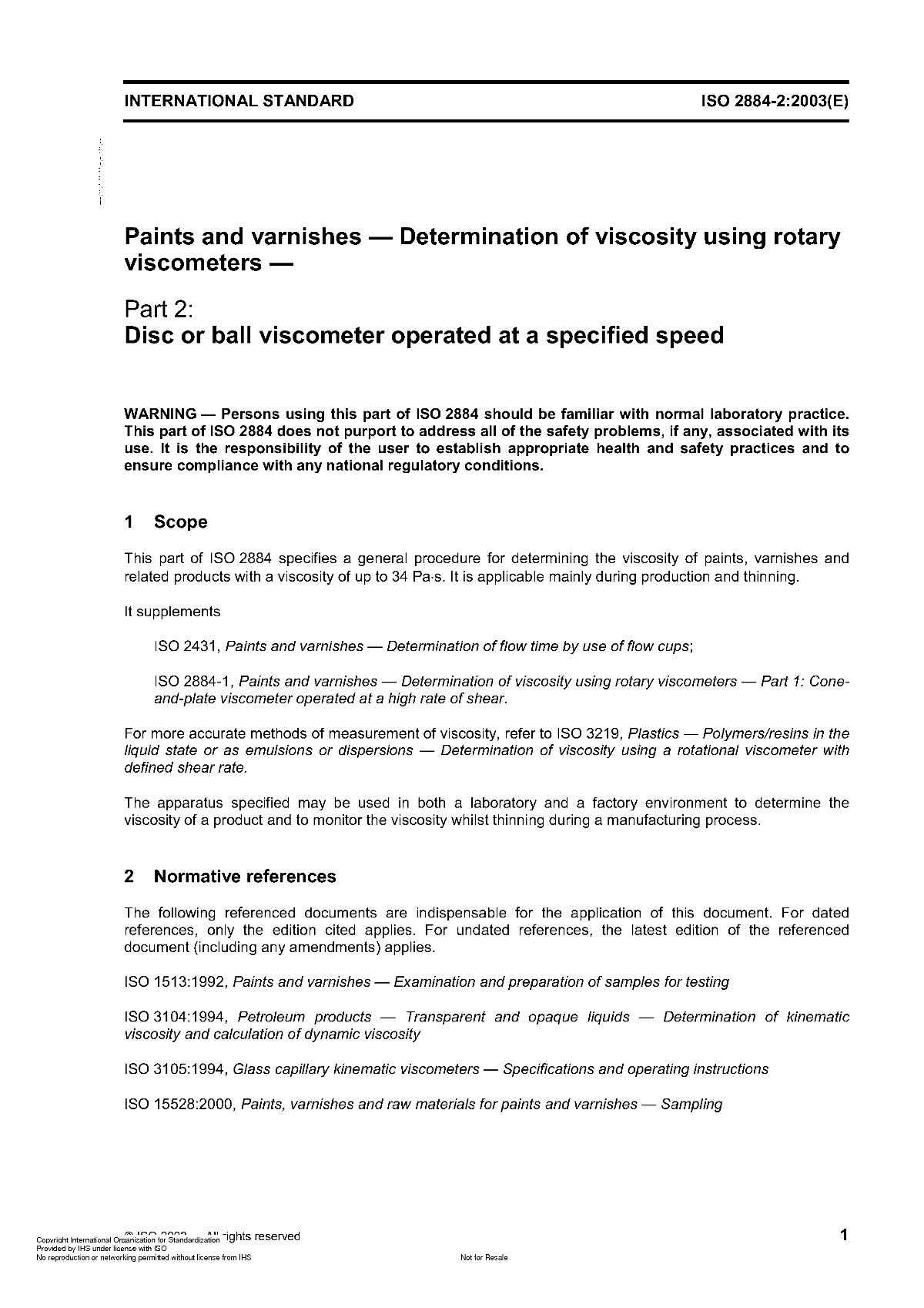 ISO 2884-2-2003 《色漆和清漆 用旋转黏度计测定黏度 第 2 部分 ：在规定速率下以转盘或转球粘度计测定》 - 检测标准【南北潮商城】