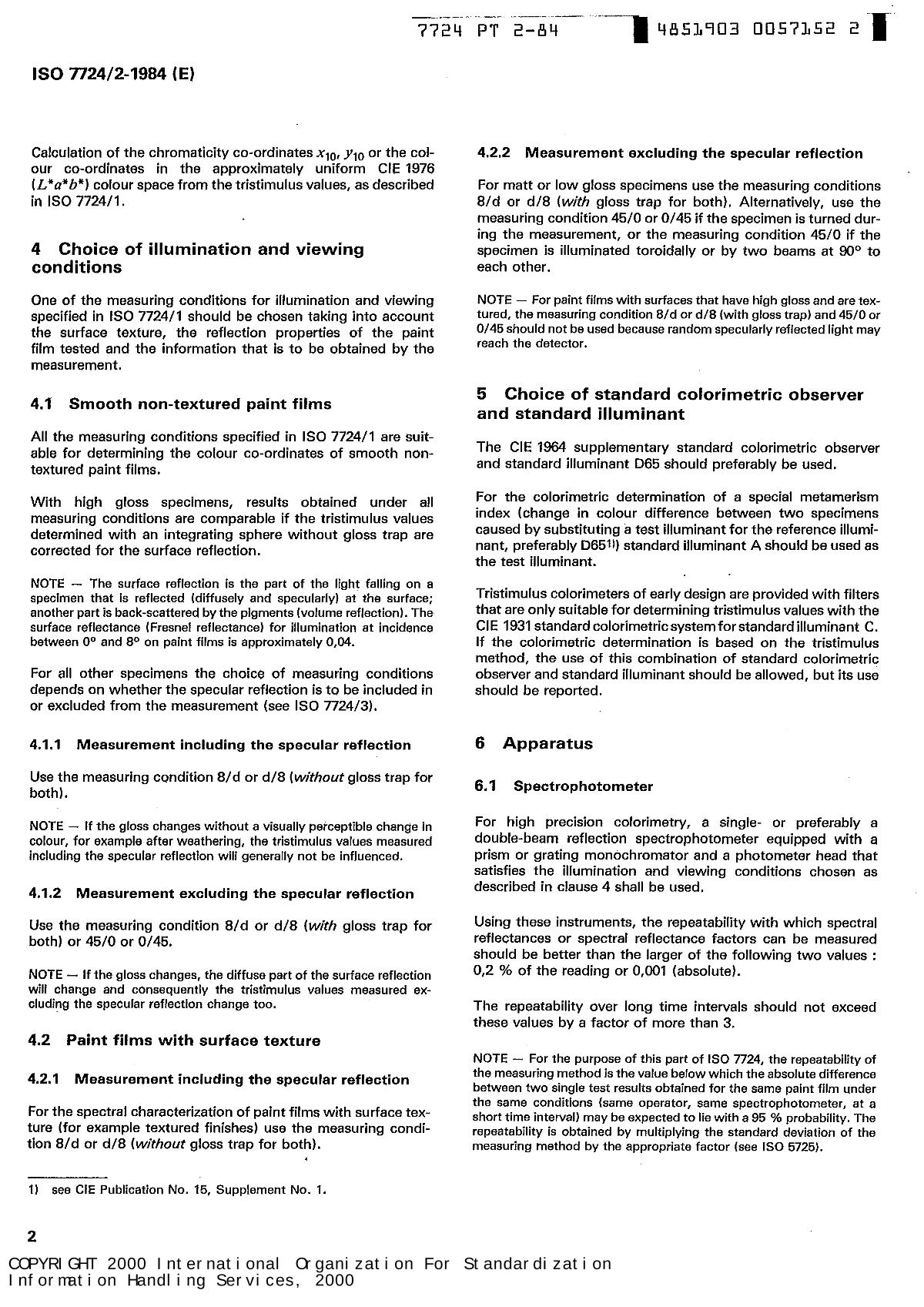 ISO 7724-2-1984 《色漆和清漆 色度学 第 2 部分 ：颜色测量 》 - 检测标准【南北潮商城】