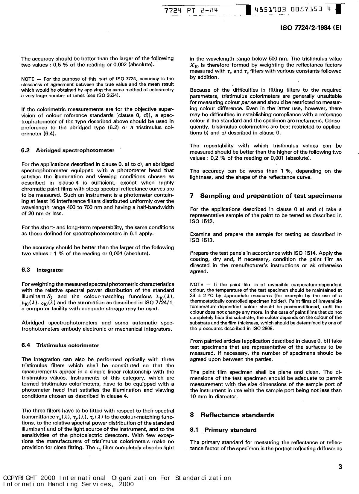 ISO 7724-2-1984 《色漆和清漆 色度学 第 2 部分 ：颜色测量 》 - 检测标准【南北潮商城】