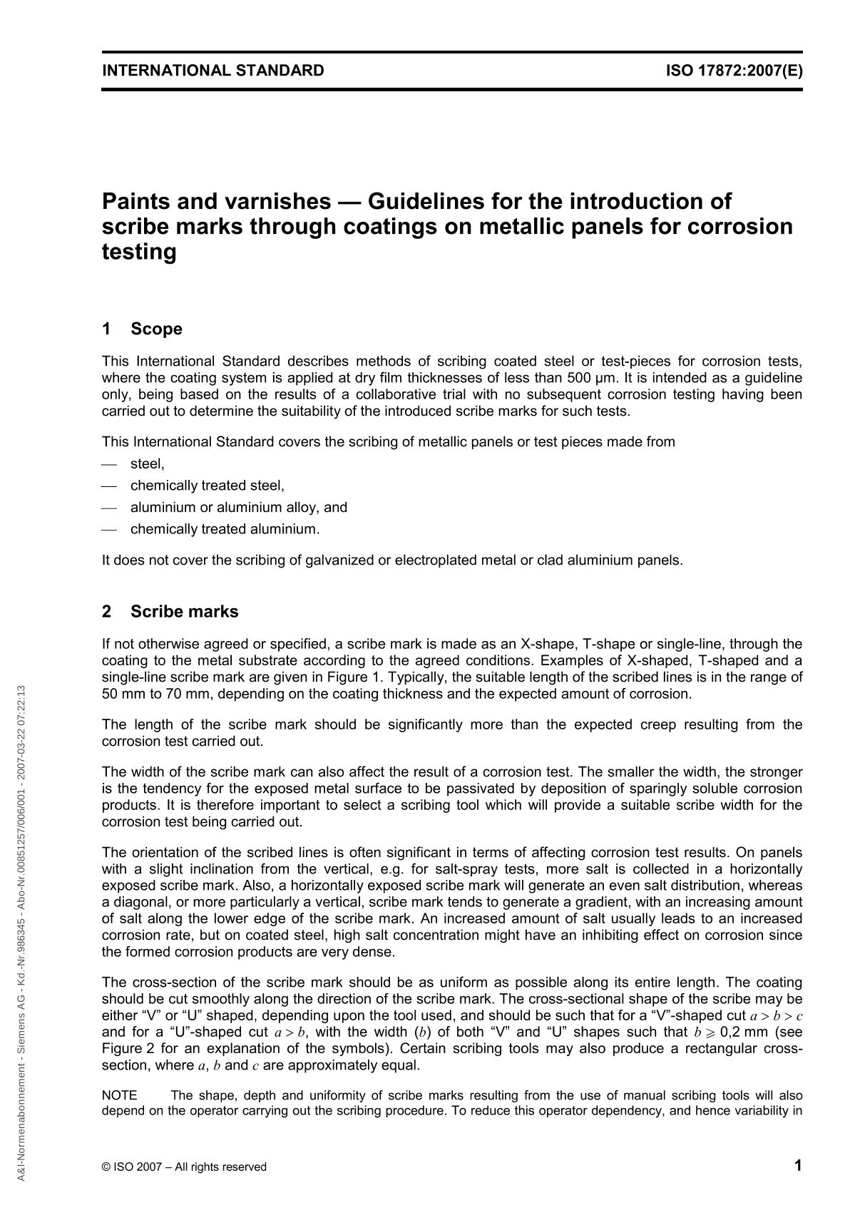 ISO 17872-2007 《色漆和清漆在腐蚀测试用金属板涂层上划线标记的入门指南》 - 检测标准【南北潮商城】