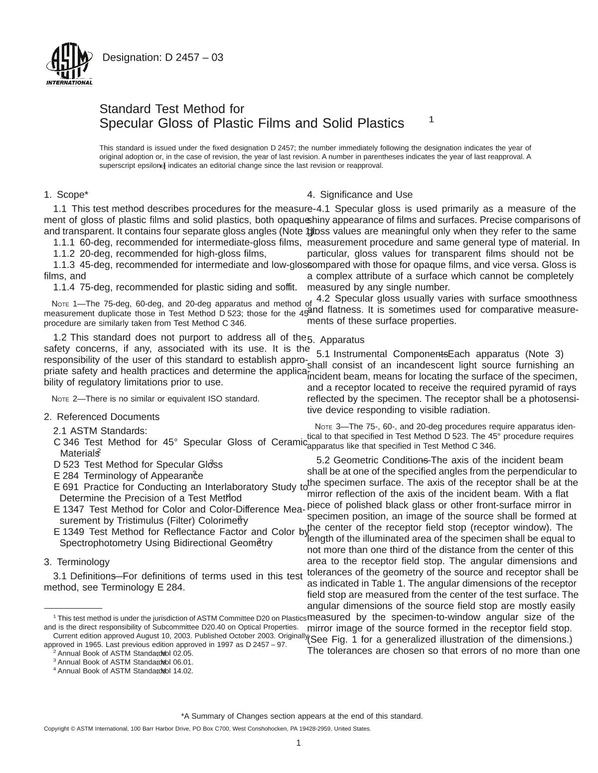 ASTM D 2457-2003 《塑料薄膜和固态塑料镜面光泽度的标准试验方法》 - 检测标准【南北潮商城】