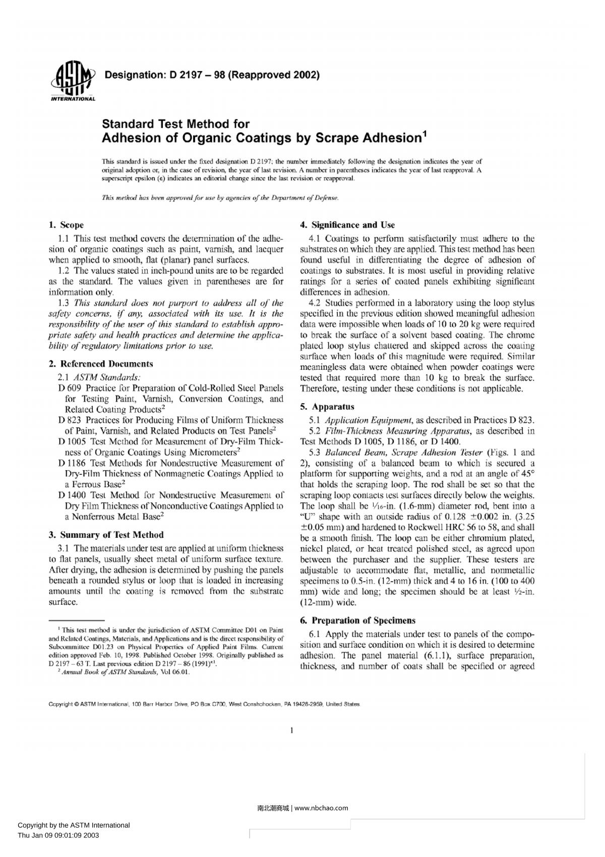 ASTM D2197-2002 《有机涂层的附着力》 - 检测标准【南北潮商城】