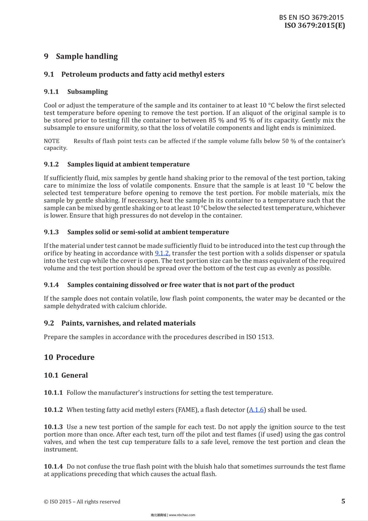 ISO 3679-2015 《色漆、清漆、石油和有关产品-闪点的测定-快速平衡法》 - 检测标准【南北潮商城】