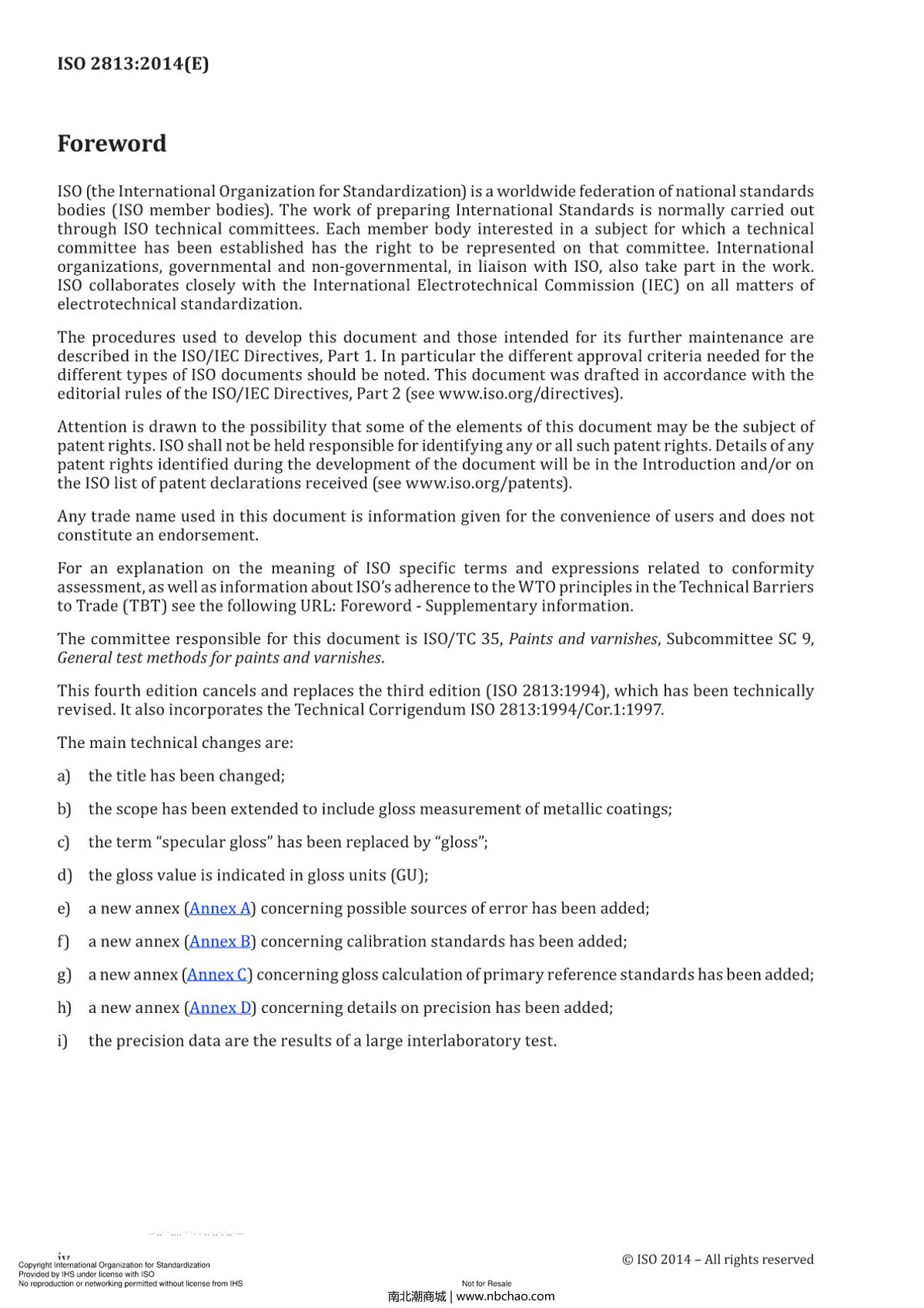 ISO 2813-2014 《色漆和清漆-在20°、60°和85°非金属色漆漆膜镜面光泽的测定》 - 检测标准【南北潮商城】
