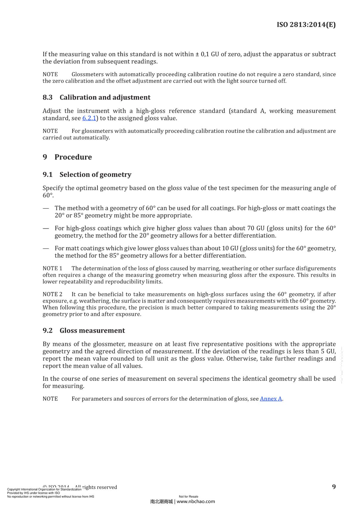 ISO 2813-2014 《色漆和清漆-在20°、60°和85°非金属色漆漆膜镜面光泽的测定》 - 检测标准【南北潮商城】