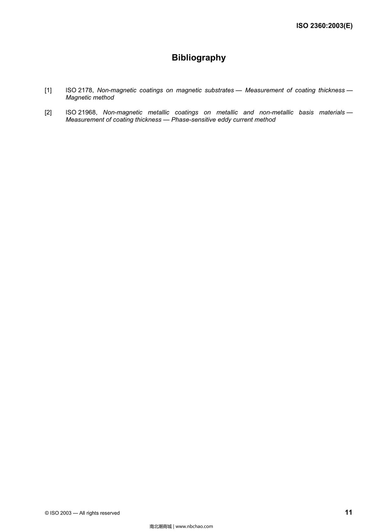 ISO 2360-2003 《非磁性导电基体上非导体覆盖层.镀层厚度的测量.振幅灵敏性涡流法》 - 检测标准【南北潮商城】