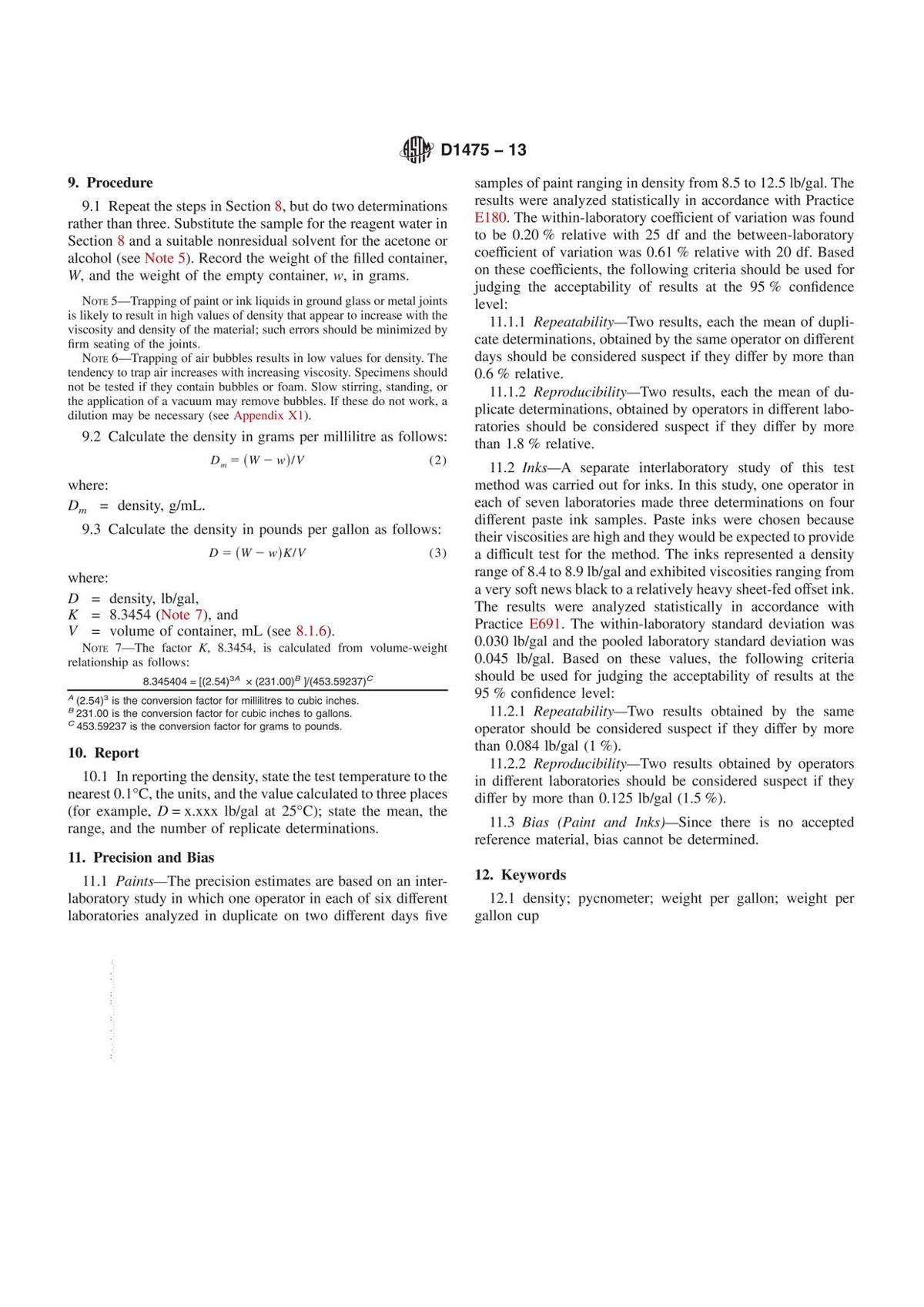 ASTM D1475-2013 《液体涂料，油墨和相关产品的密度的标准测试方法》 - 检测标准【南北潮商城】