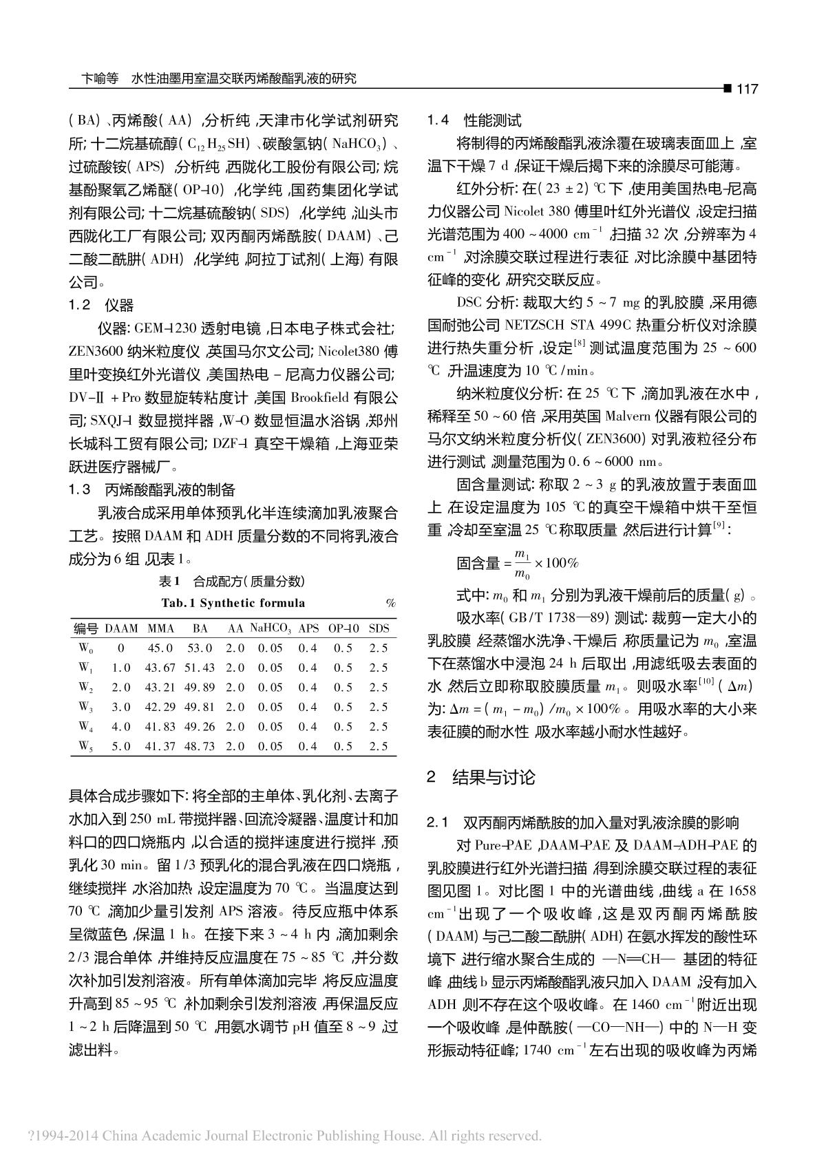 【水性油墨用室温交联丙烯酸酯乳液的研究】技术论文 南北潮商城