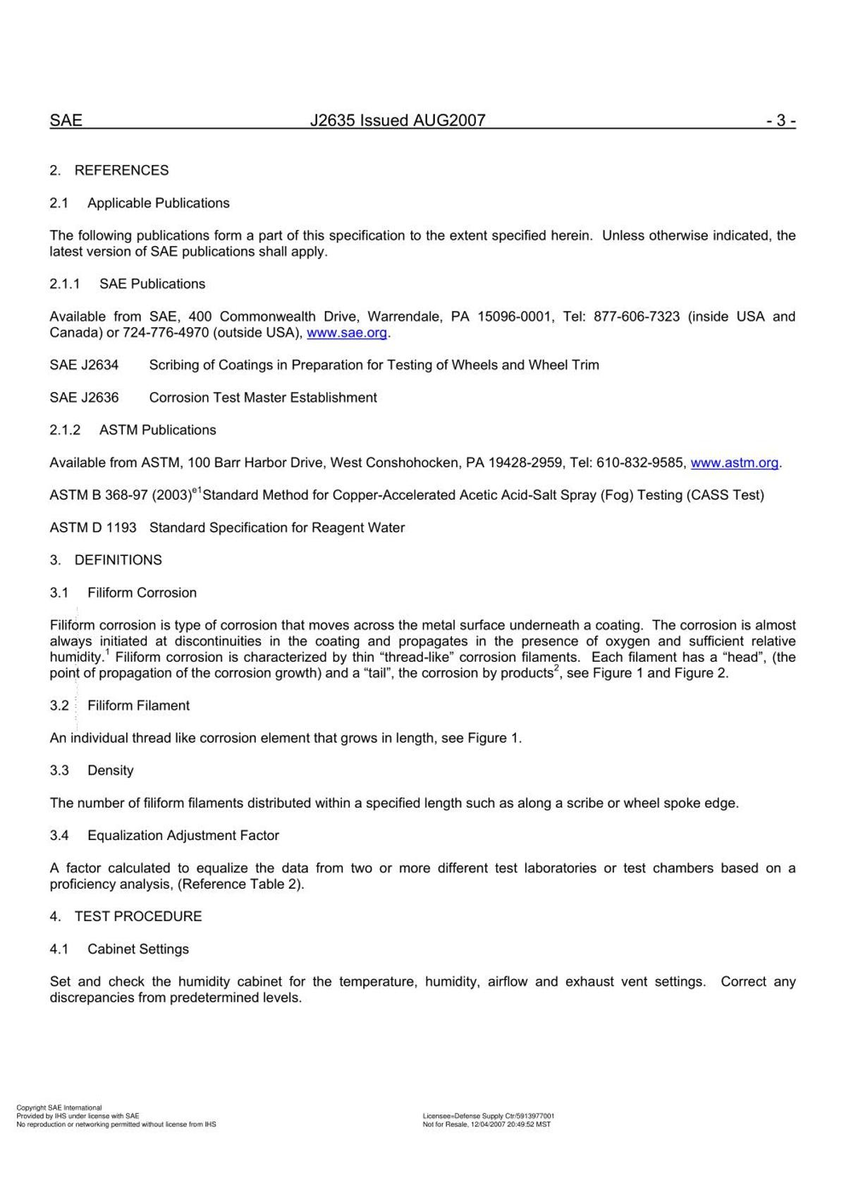 SAE J2635-2007 《喷漆铝车轮和喷漆铝车轮装饰的丝状腐蚀试验程序》 - 检测标准【南北潮商城】