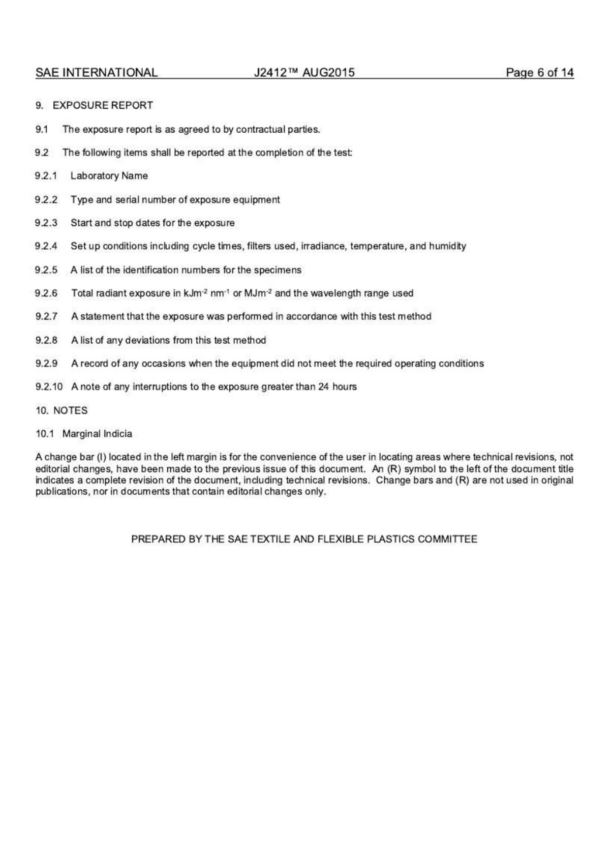 SAE J2412-2015 《使用可控辐照度氙弧装置加速汽车内饰部件的曝光》 - 检测标准【南北潮商城】