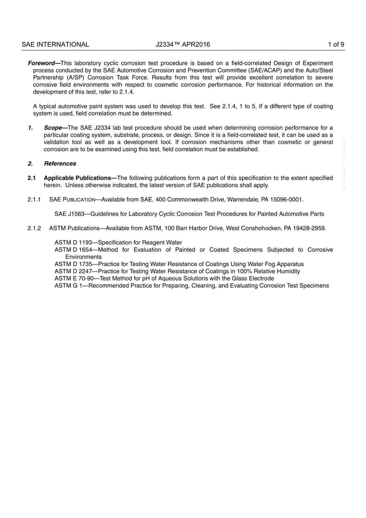 SAE J2334-2016 《实验室循环腐蚀试验》 - 检测标准【南北潮商城】