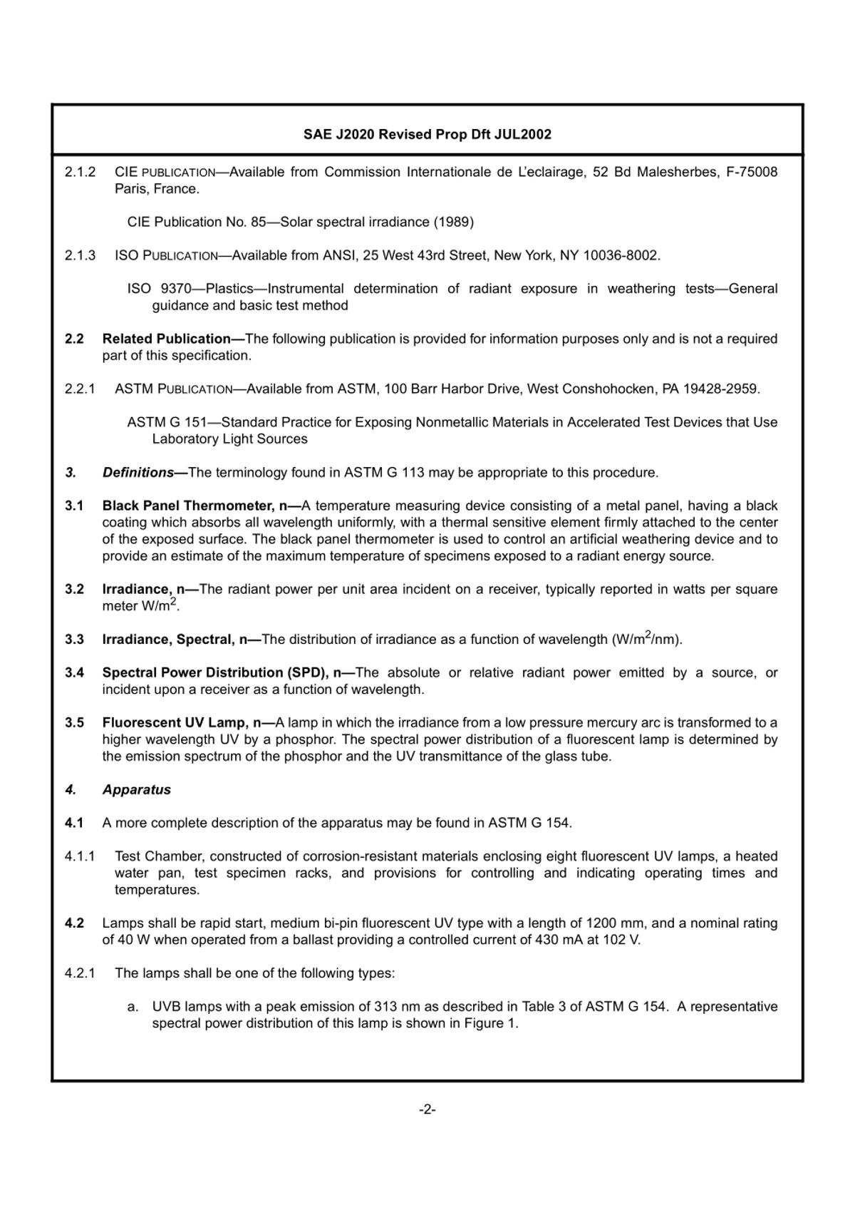 SAE J2020-2002 《用荧光紫外线和冷凝装置加速汽车外部材料的曝光》 - 检测标准【南北潮商城】