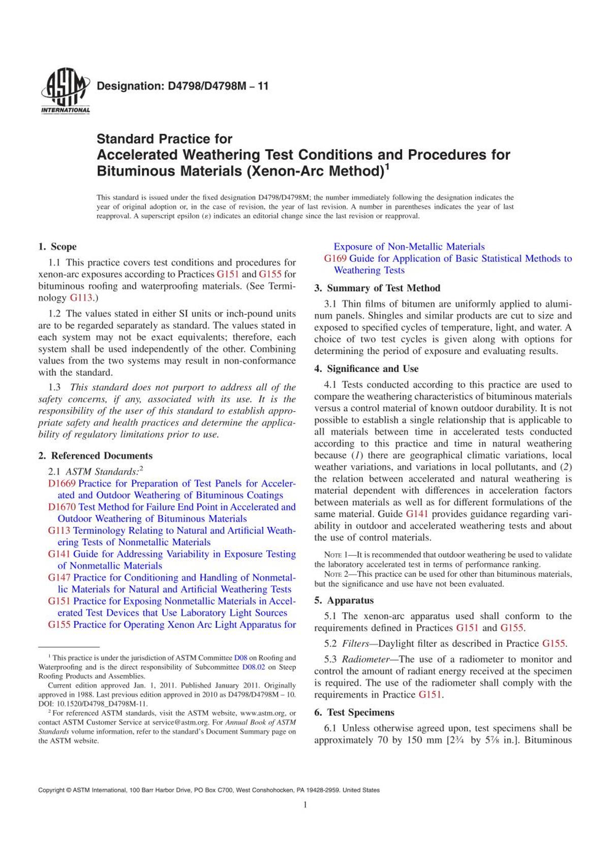 ASTM D4798 《 沥青材料(氙弧法)加速老化测试条件和测试程序的标准测试方法》 - 检测标准【南北潮商城】