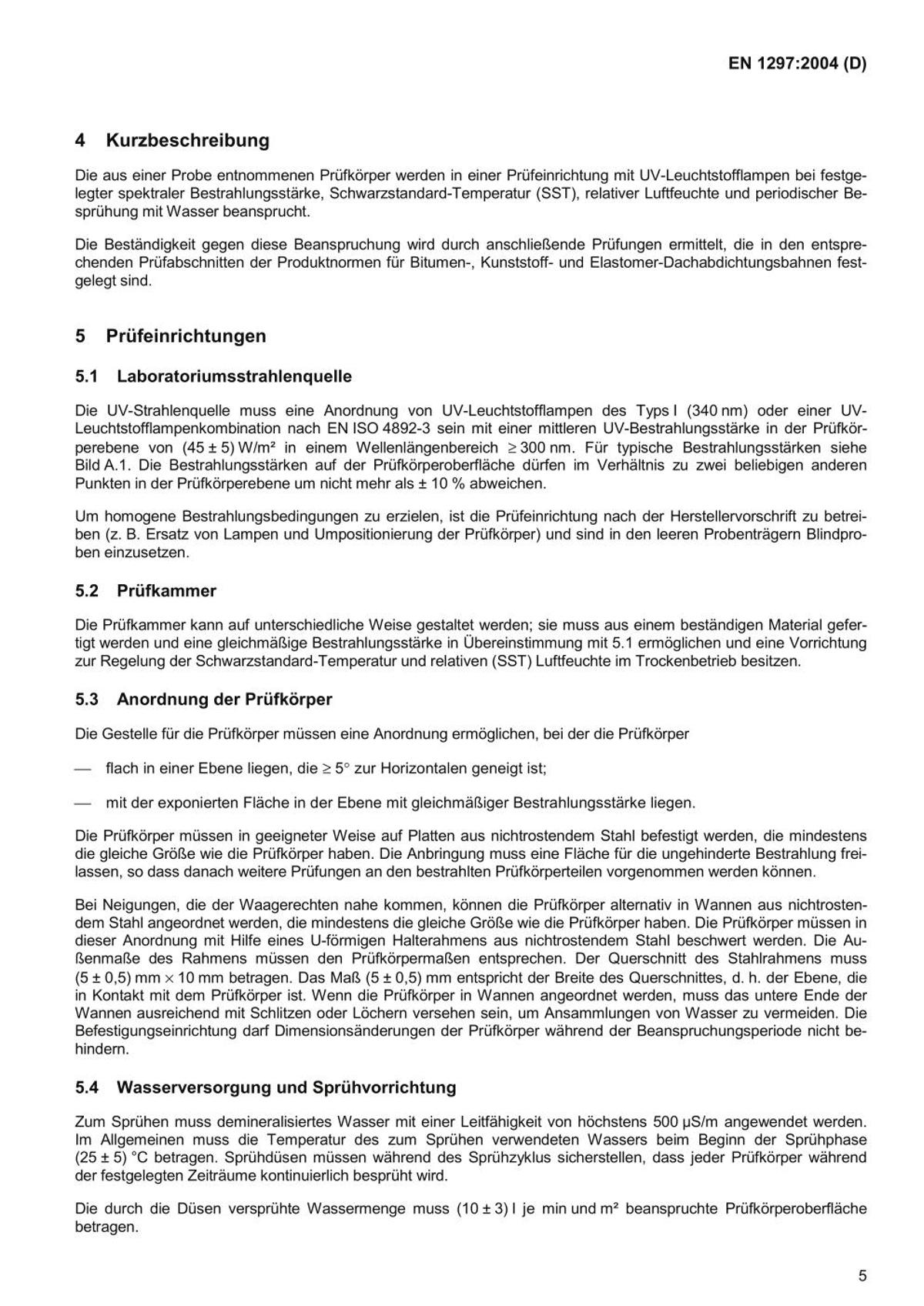 DIN EN1297-2004 《防水用软薄板.屋顶防水用沥青、塑料和橡胶薄板.长期暴露于紫外线辐射、高温和水的组合条件下的人工老化方法》 - 检测标准【南北潮商城】
