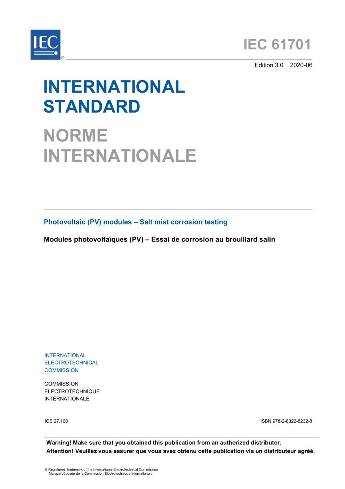 IEC 61701-2020 《光伏（PV）组件.盐雾腐蚀试验》 - 检测标准【南北潮商城】