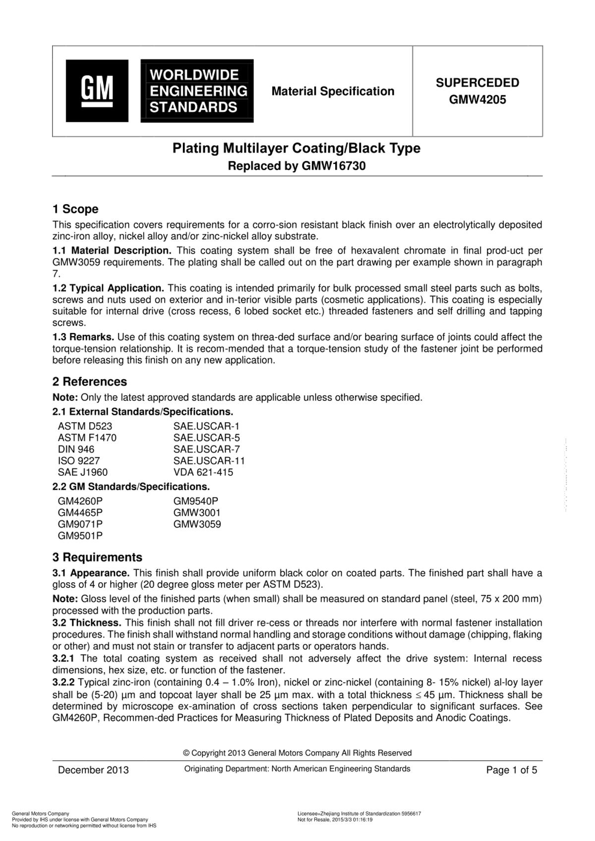 GMW 4205-0 《锌镍合金的电镀标准》 - 检测标准【南北潮商城】